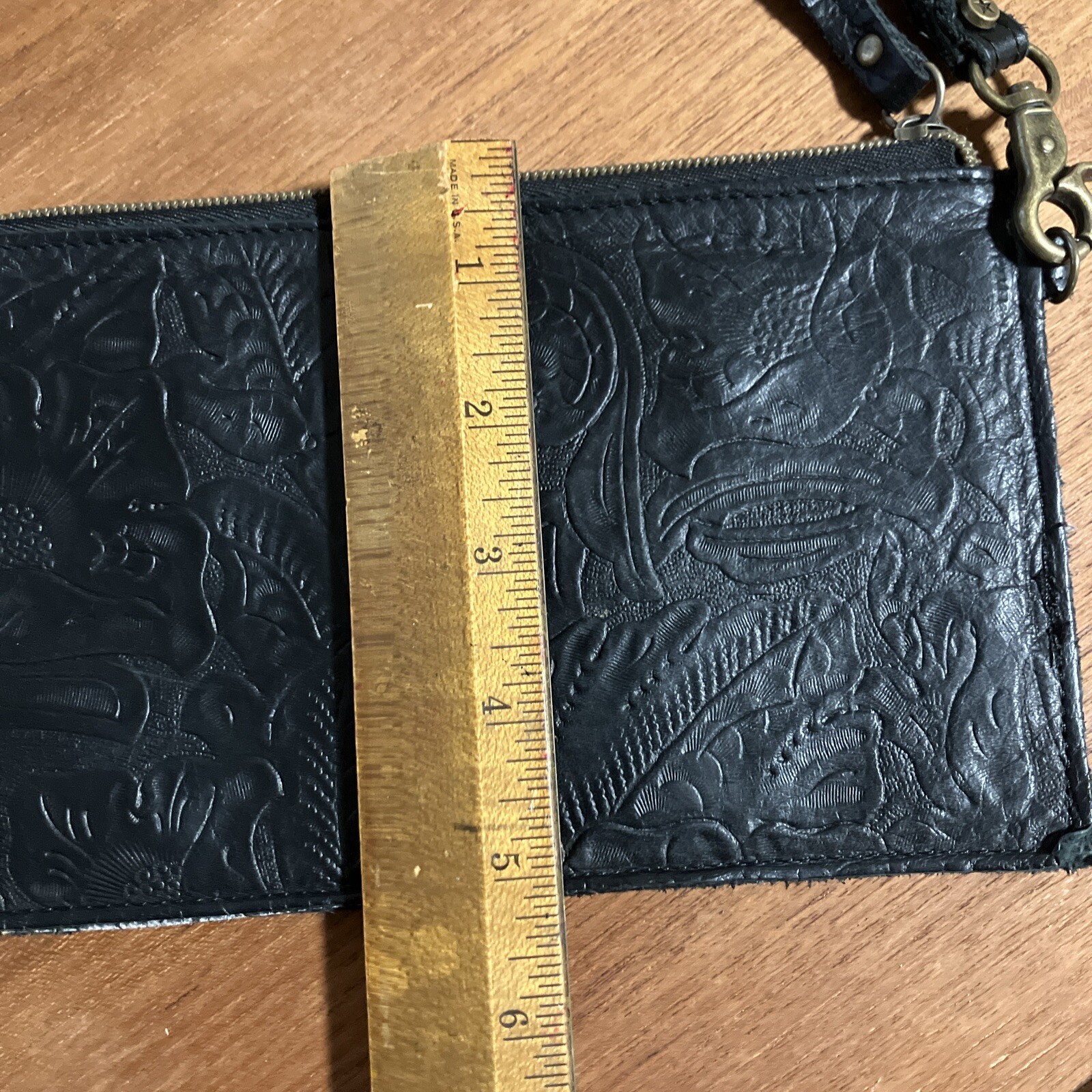 AMERICAN LEATHER COMPANY BLACK HAND-TOOL LEATHER Large SLIM WRISTLET | eBay