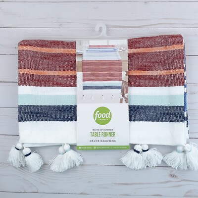 Food Network Table Runner Woven Stripe 14x72 Red Blue | eBay