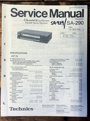 Technics SA-290 SA-929 Receiver Service Manual *Original* | eBay