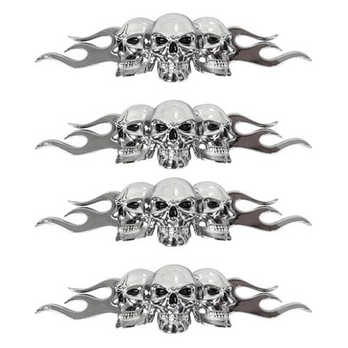 4 Chrome 3D Skull And Flames Black Eyes Emblem 3M Self Adhesive 3 D ...