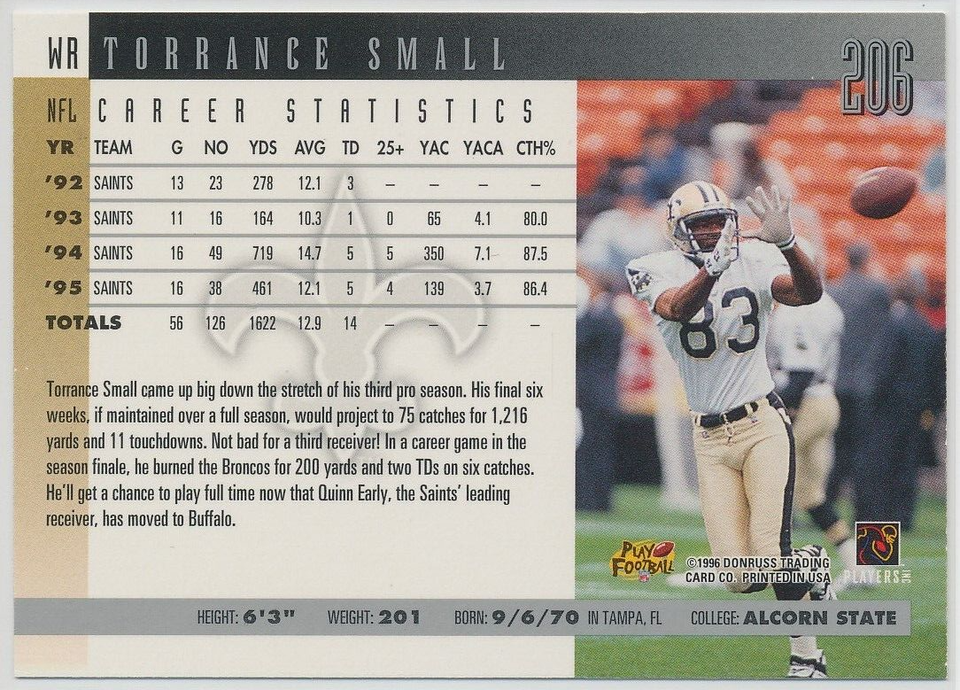 Torrance Small - New Orleans Saints - 1996 Donruss Football - Base ...