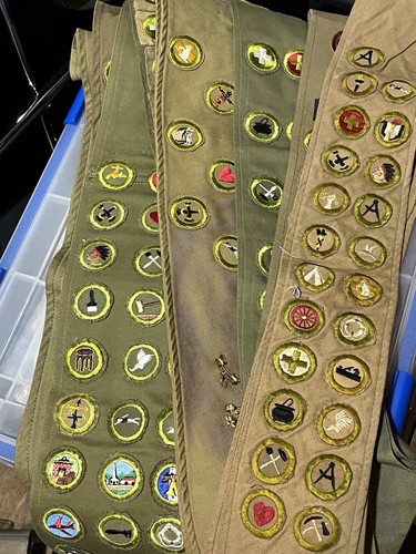Eleven Vintage Boy Scout Merit Badge Sashes With Several Mystery Camp ...