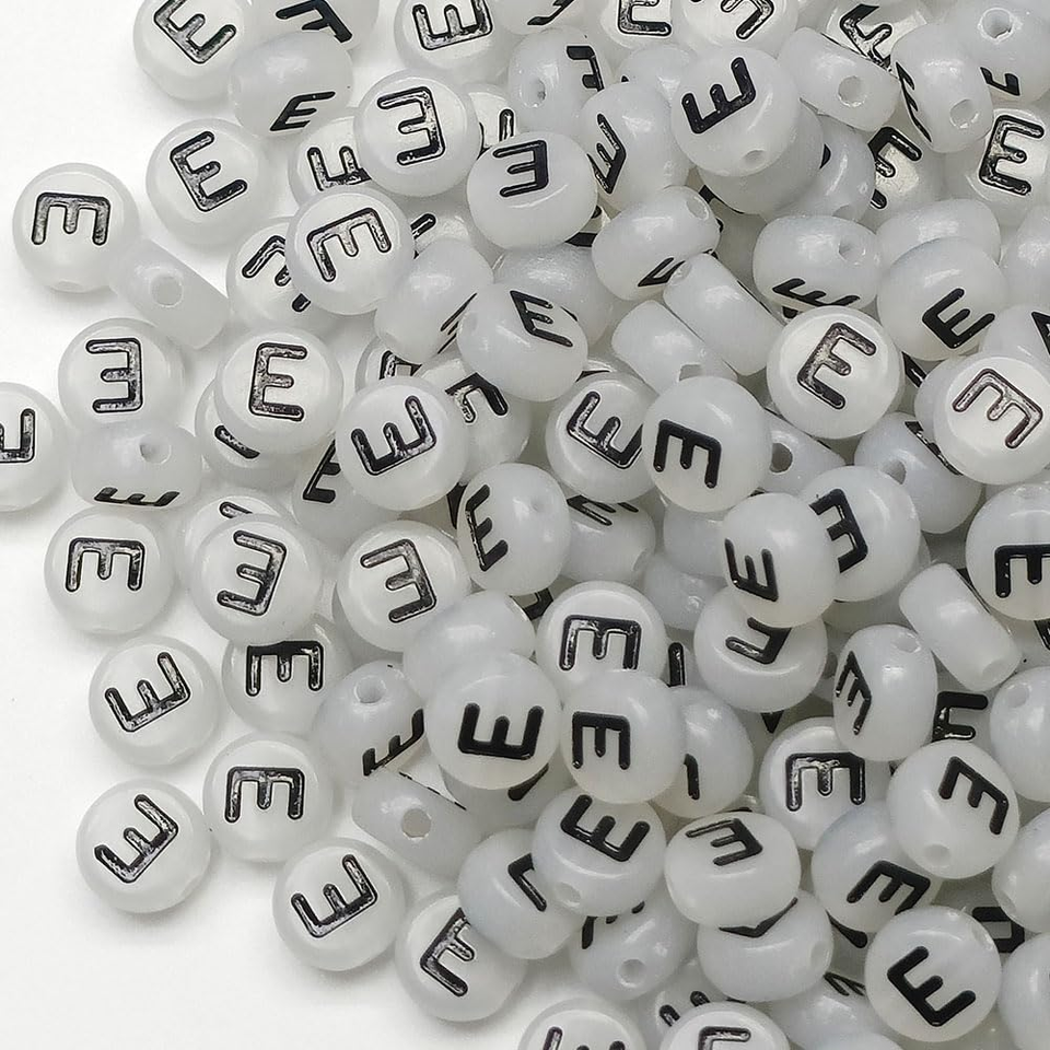 200PCS Glow Letter Beads 4X7Mm Acrylic Glow in the Dark Vowel Letter E ...