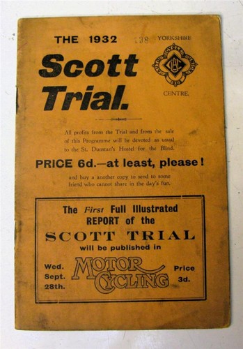 SCOTT TRIAL Official Motorcycle Programme 24 Sep 1932 Yorkshire Centre | eBay UK