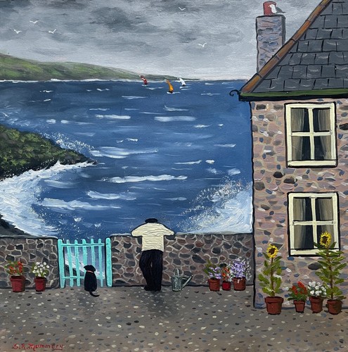 Reg Mummery. Oil painting "The boat race " 30 x 30cm