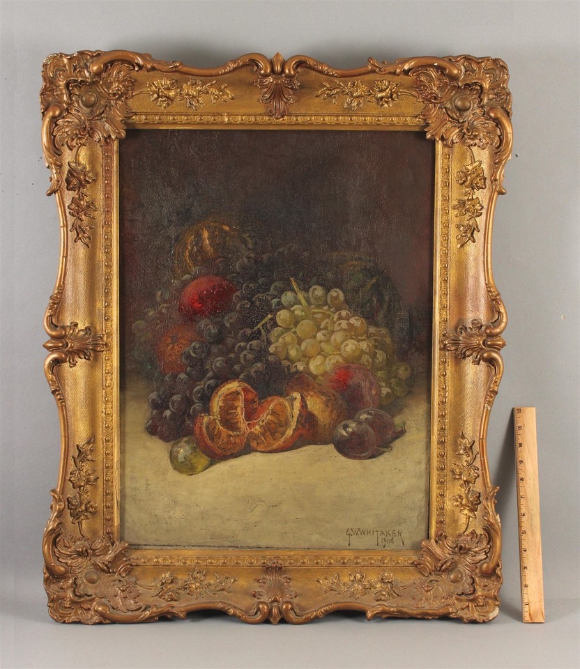 Large 1906 Antique Signed GEORGE WHITAKER American Fruit Still Life Oil ...