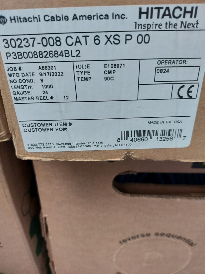 HITACHI 30237-008 CAT 6 PLENUM CABLE -1000FT- NEW. WHITE | eBay