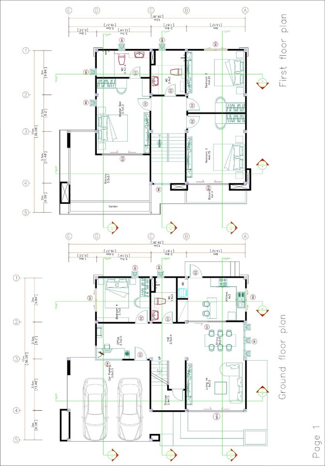 House Design Plan 12x11 Meter 40x36 Feet 4 Bedrooms PDF Plan (A4 Hard ...