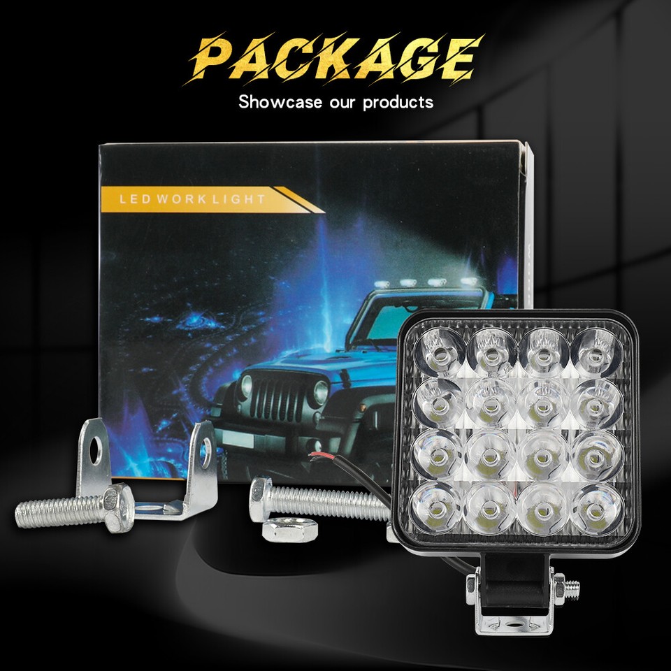 4Pcs 48W Square LED Work Light Pods Spotlights For Truck Off Road ...