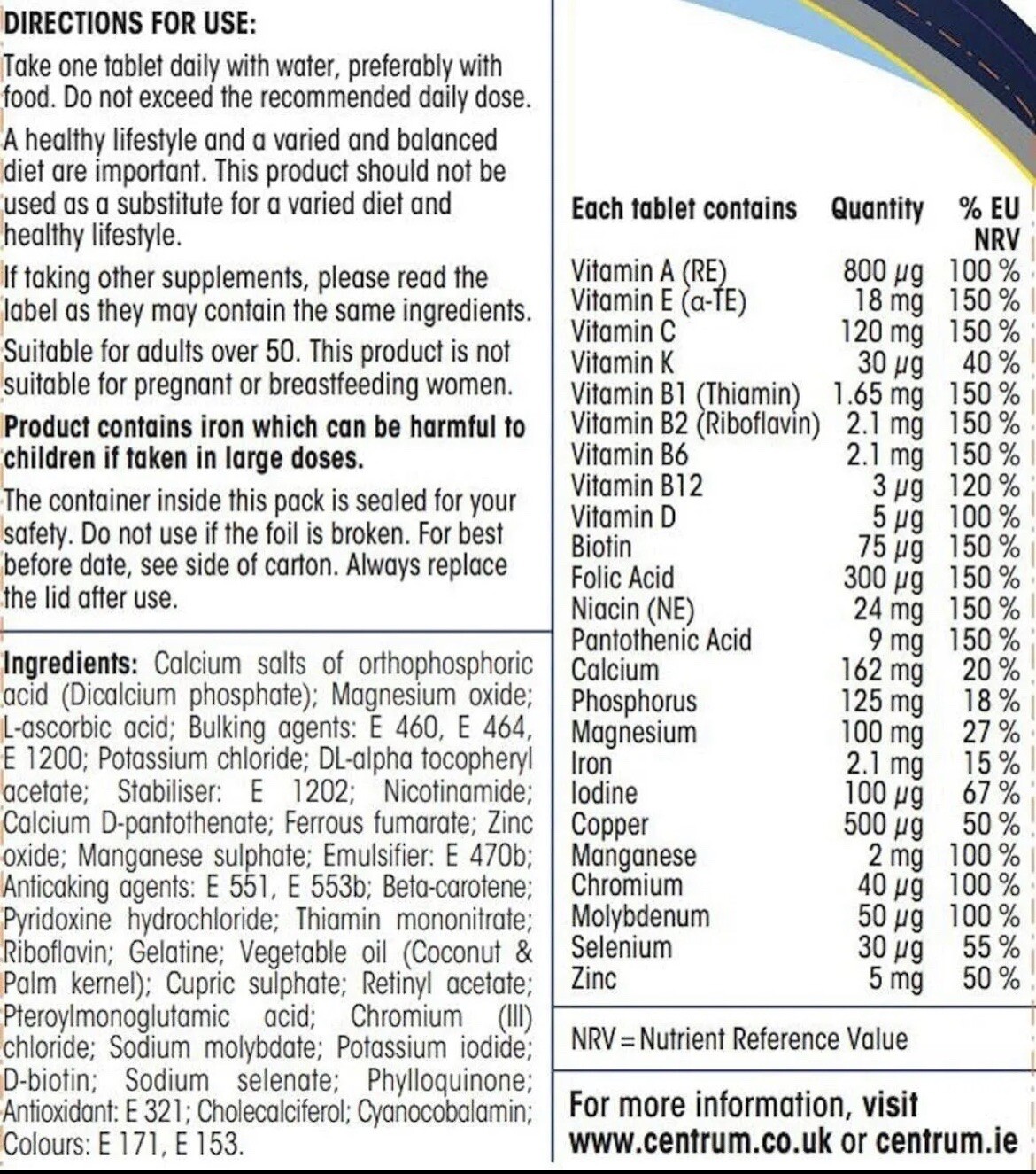 Centrum Advance 50 Plus Multivitamin & Mineral Tablets, Pack of 100 X 3 ...