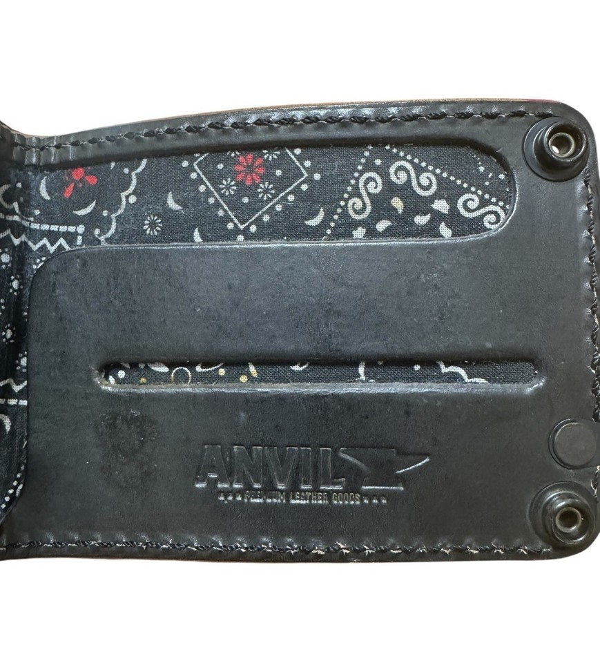 Anvil Customs Hand-Tooled Leather Wallet Sugar Skull Pompadour Biker 3/ ...