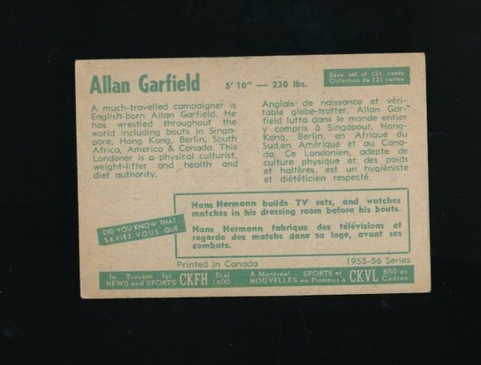 1955 Parkhurst Wrestling #35 Allan Garfield VG condition nice eye ...