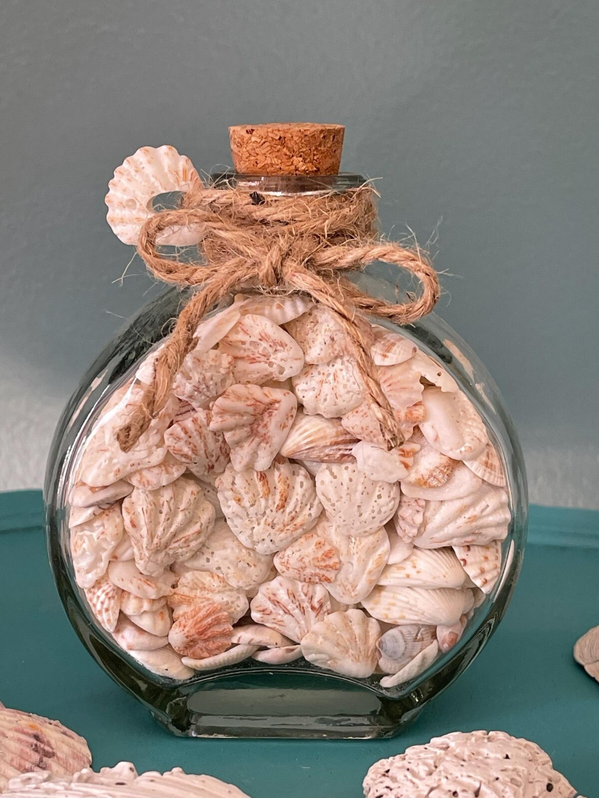 Pretty Handmade Round Shaped Glass Seashell Jar w Real Ocean Shells ...