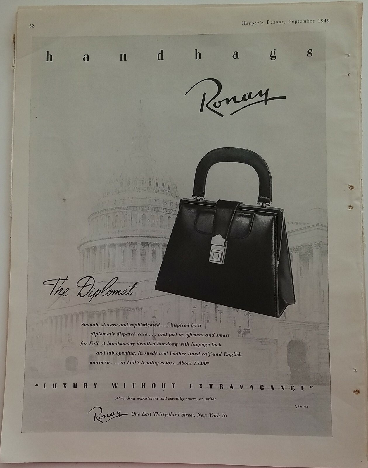 1949 womens Ronay purse handbag The Diplomat vintage fashion ad | eBay