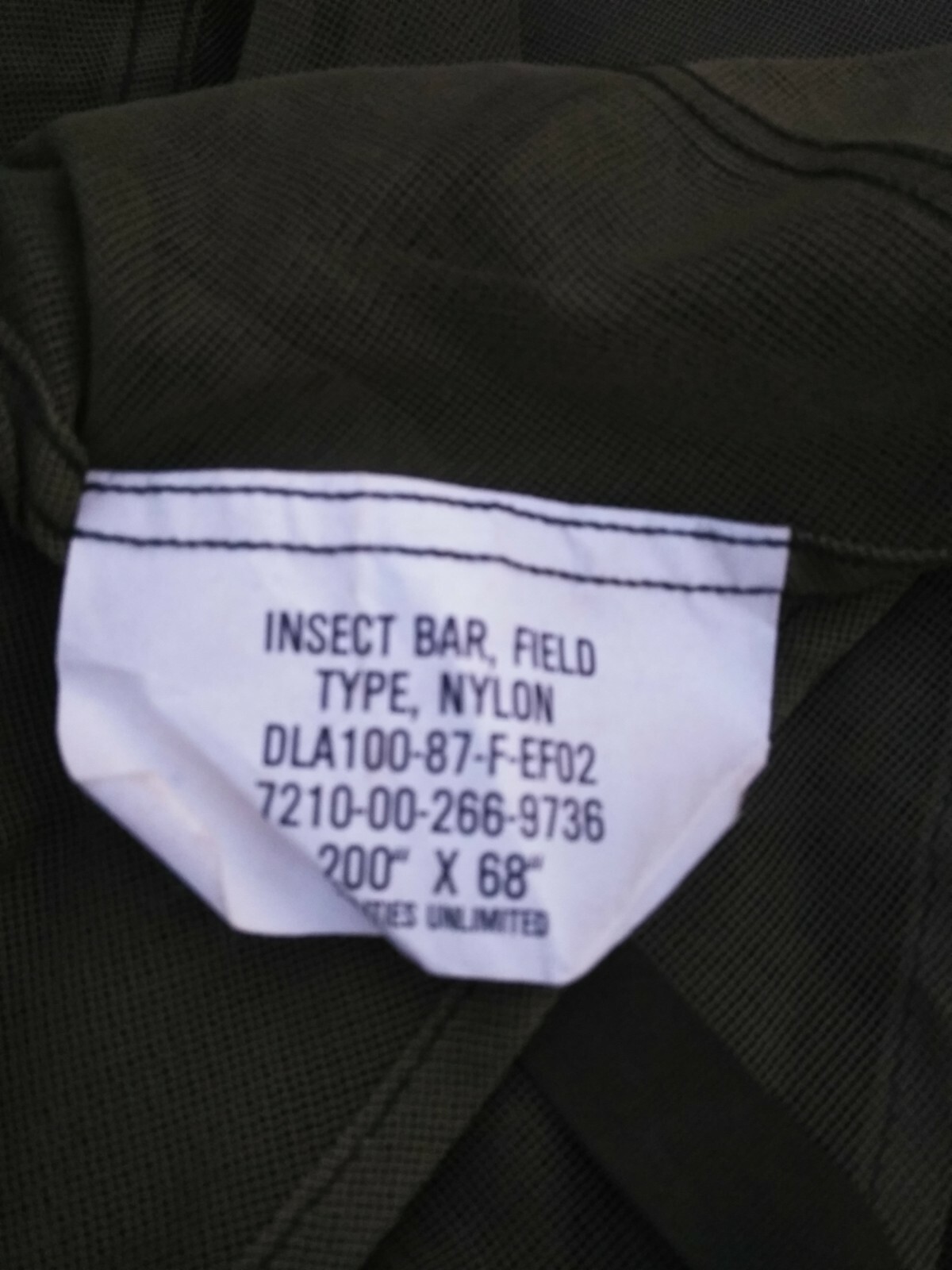 U.S. ARMY MOSQUITO NET BAR (barrier) NETTING, COT COVER, NSN: 7210-00 ...