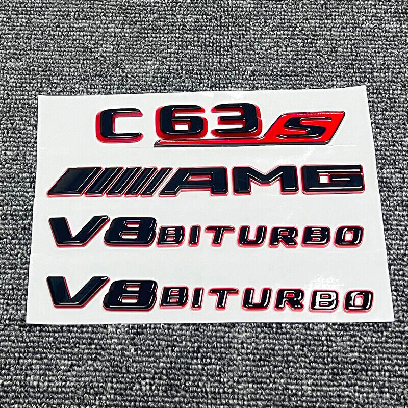 C63S Sedan AMG V8 BITURBO Emblem Gloss Black Badge Combo Set For ...
