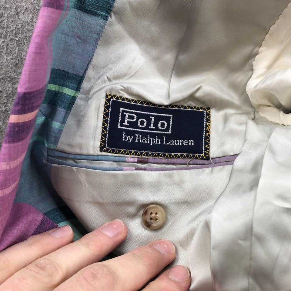 Polo Ralph Lauren Blazer Mens 42L Multicolor Madras Plaid Cotton Sport ...