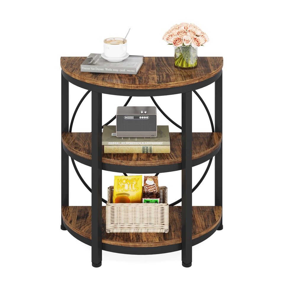 3-Tier Semi Circle End Table Sofa Side Table Chairside Table with ...