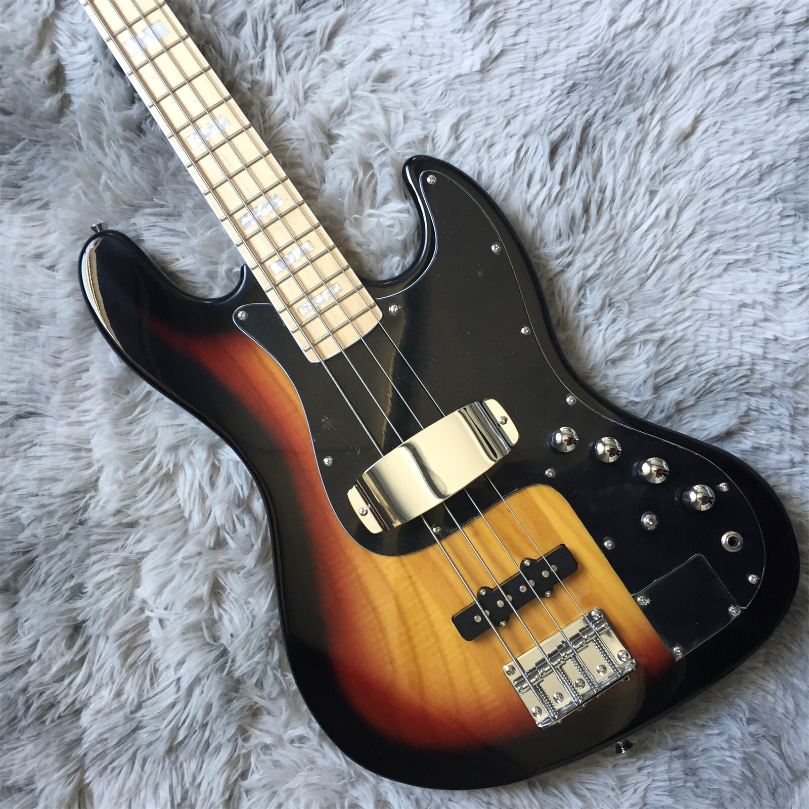 4 String Electric Guitar Sunburst Solid Body Chrome Hardware Maple ...