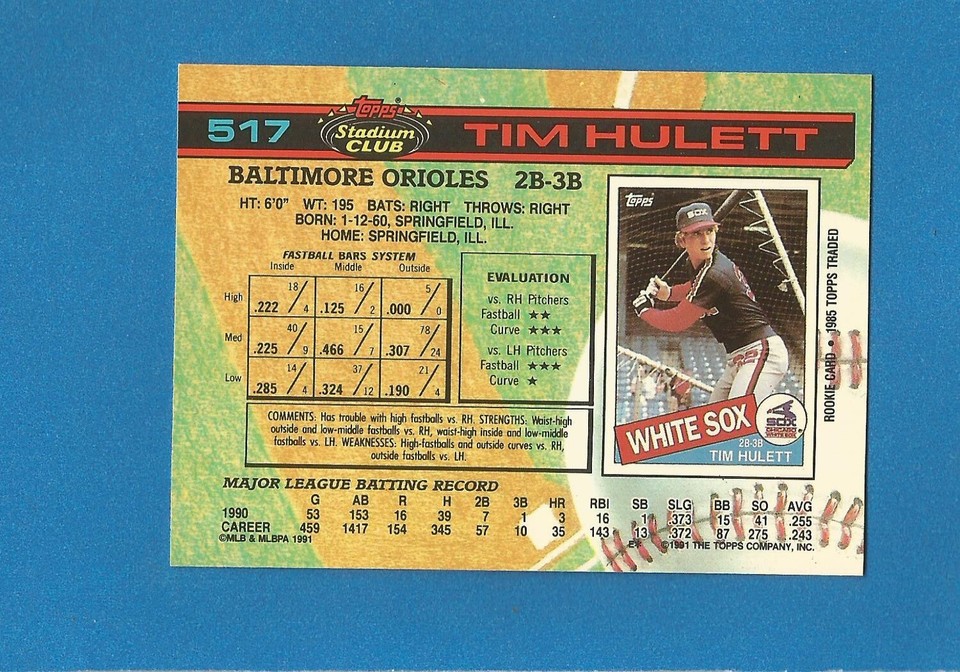 Tim Hulett 1991 Topps Stadium Club MLB Baseball #517 (MINT) Baltimore ...