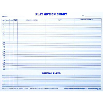 Glover's Football Play Options Charts - 8.5 x 11 - 30 Charts/Pack | eBay