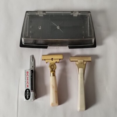 2 Vintage Schick Injector Safety Razor w/ Case Box Bakelite Handle Key ...