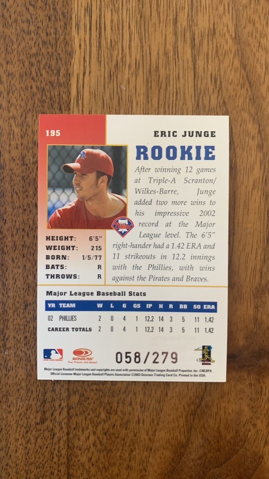 2003 Donruss Champions Foil Eric Junge Auto Rc # 195 # /279 | eBay