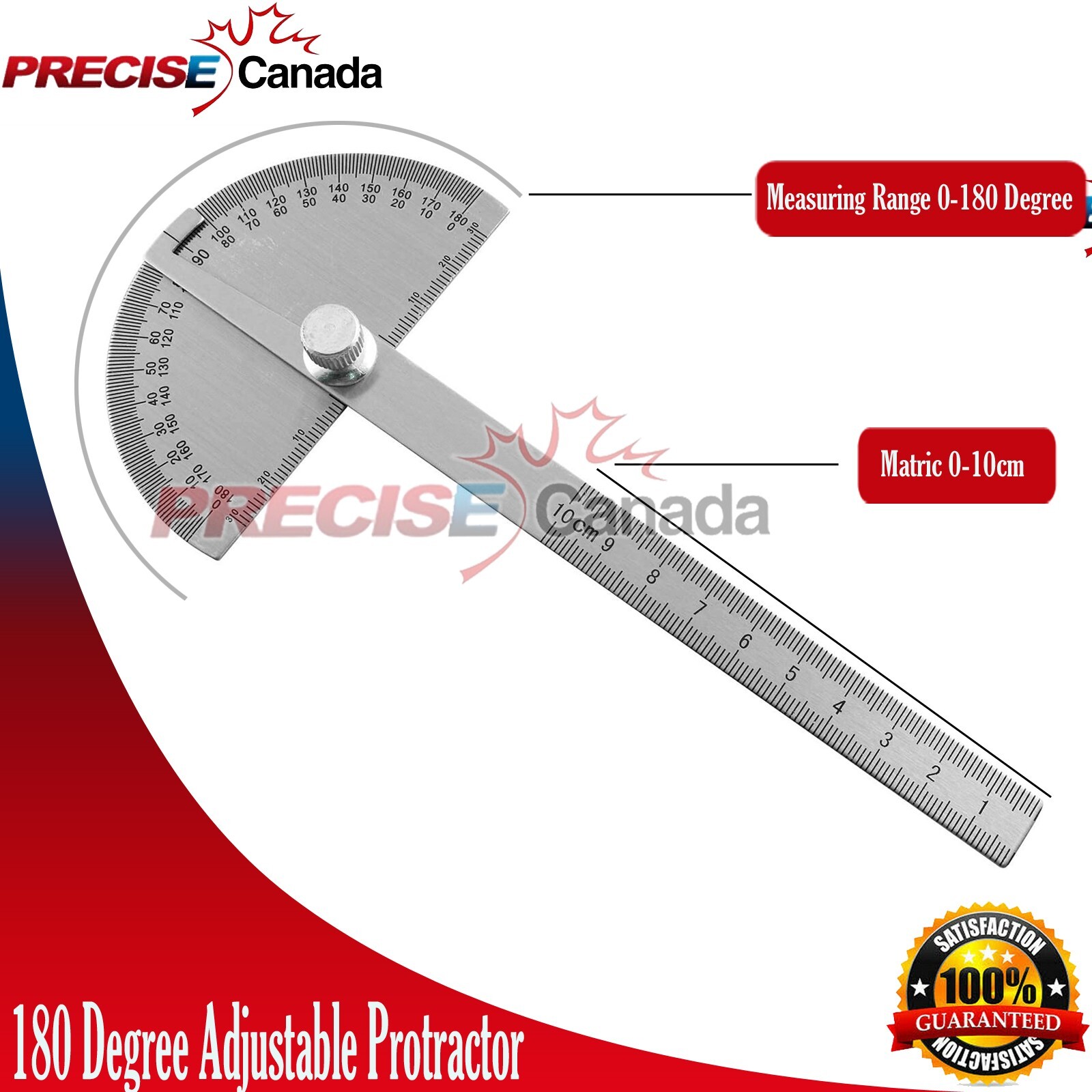 180 Degree Adjustable Protractor Round Angle Finder Craftsman Ruler ...
