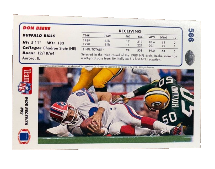 1991 UPPER DECK CARD # 566 Don Beebe - Buffalo Bills | eBay