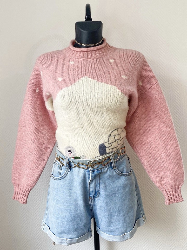 Vintage Pure New Wool Sweater Made in Italy Winter Scene Embroidered ...