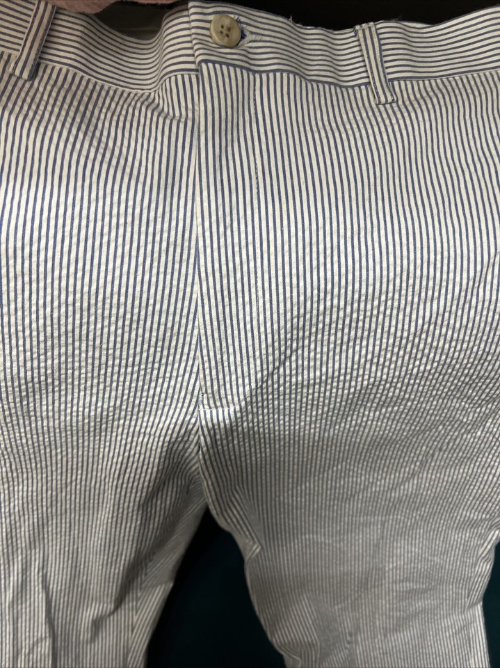 Britches By Samtex Blue White Striped Flat Front Pants NWT 32x32 Casual ...