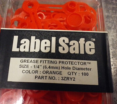 100-Piece Label Safe 291006 3ZRY2 Grease Fitting Protector 1/4" Orange ...