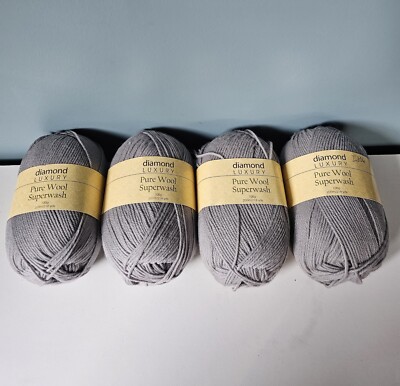 4 Diamond Luxury Pure Wool Superwash Yarn, 100% Wool, Col 914 Gray ...