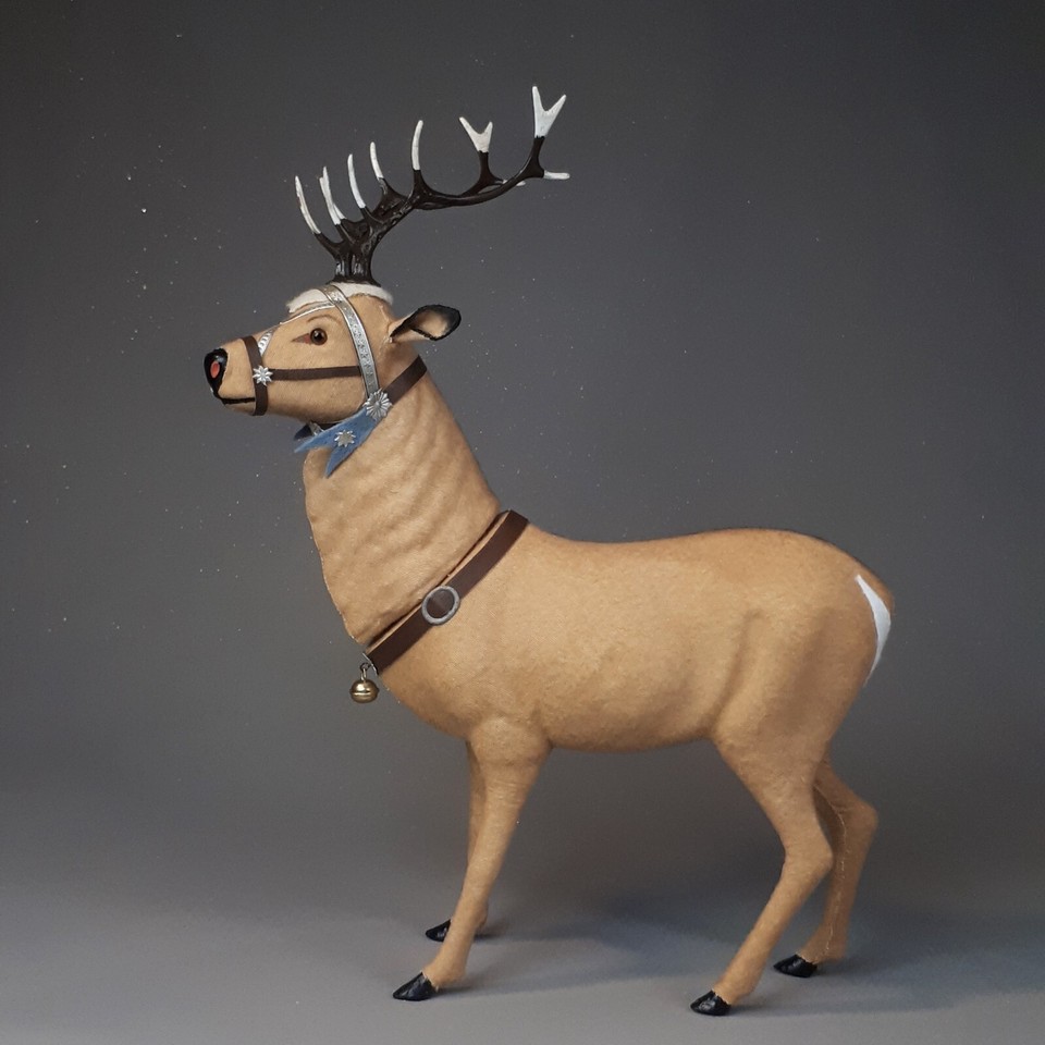 14,5"Paper mache*German REINDEER*Candy Container.(beige)*by Paul Turner ...