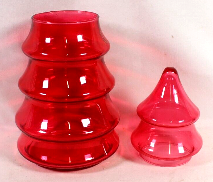 Glass Ruby Red Christmas Tree Candy Jar Canister 10.5”T 4-7/8”W | eBay