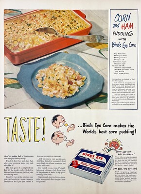 1947 Bird's Eye Corn & Ham Pudding 40s Kitchen Wall Art Decor Vintage ...