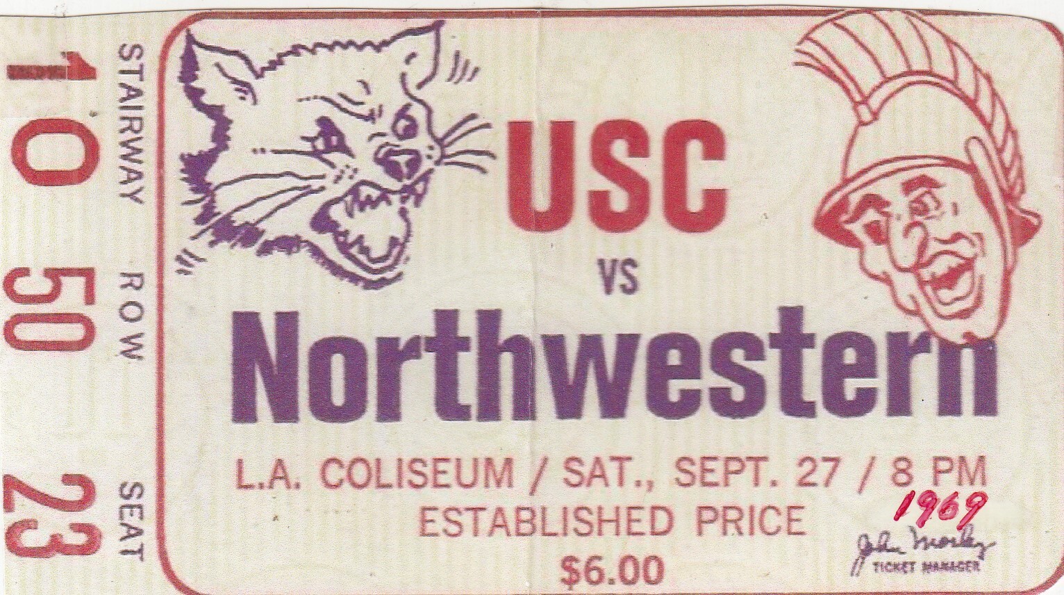 Vintage Used - USC VS Northwestern Football Ticket Stub 1969 | eBay