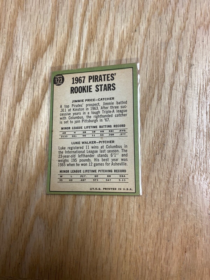 1967 Topps Rookie Stars Pittsburgh Pirates Jim Price & Luke Walker Card ...