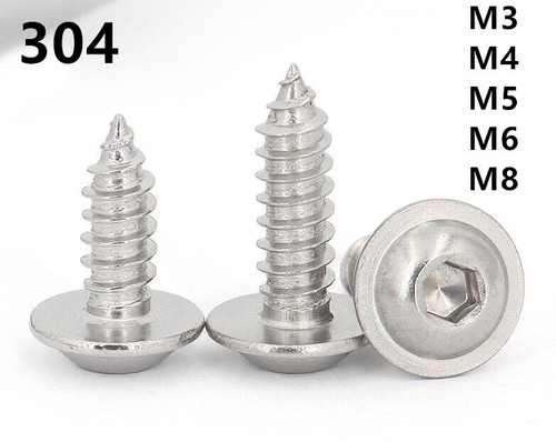 304 Stainless Steel Hex Socket Button Flanged Washer Head Self Tapping ...