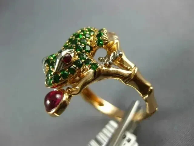 1.80Ct Round Cut Lab-Created Emerald Frog Face Charm Ring 14K Yellow ...
