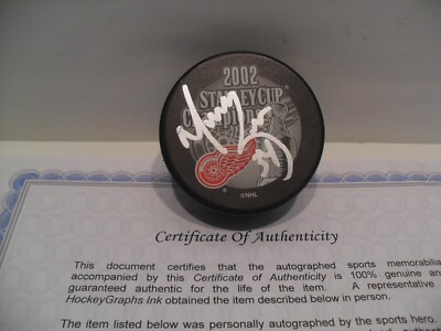 Manny Legace Autographed Signed Detroit Red Wings 2002 Stanley Cup Puck ...