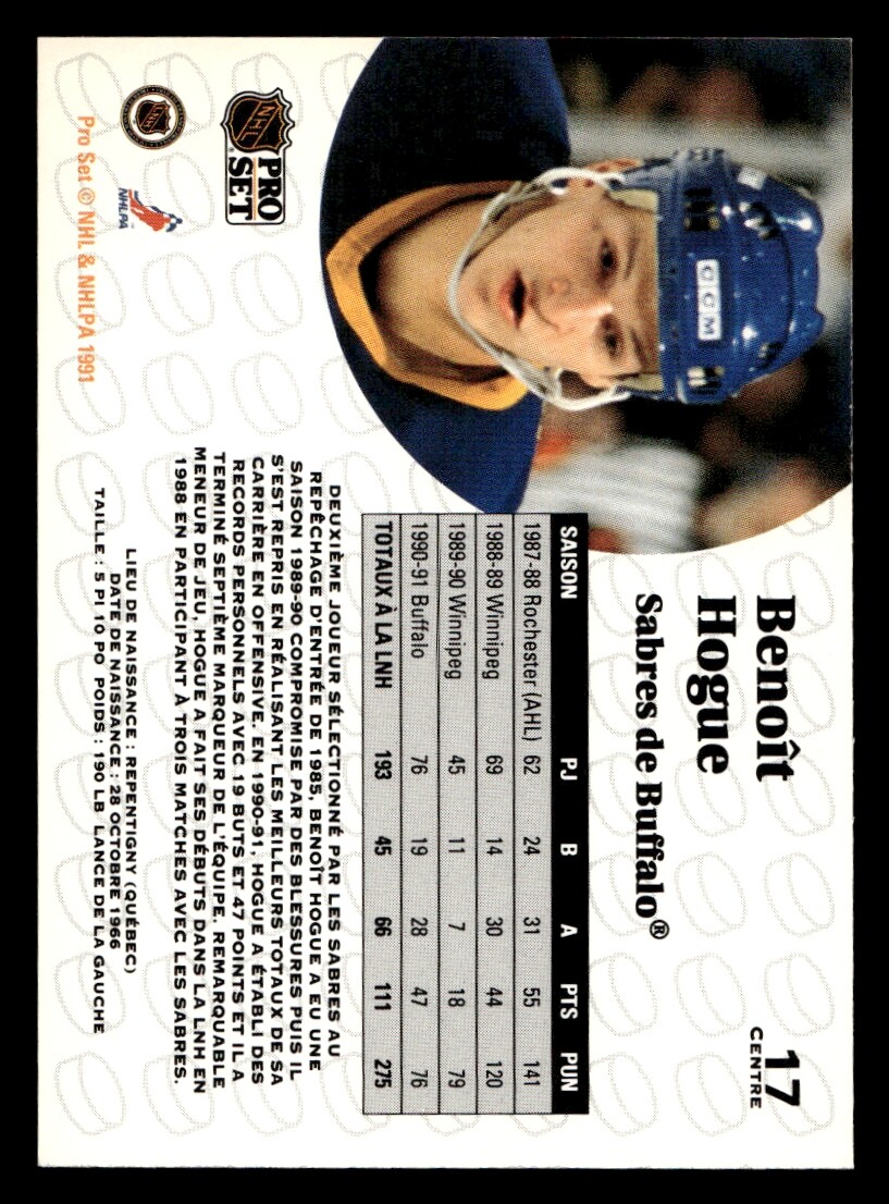 1991 Pro Set French Benoit Hogue #17 Buffalo Sabres | eBay
