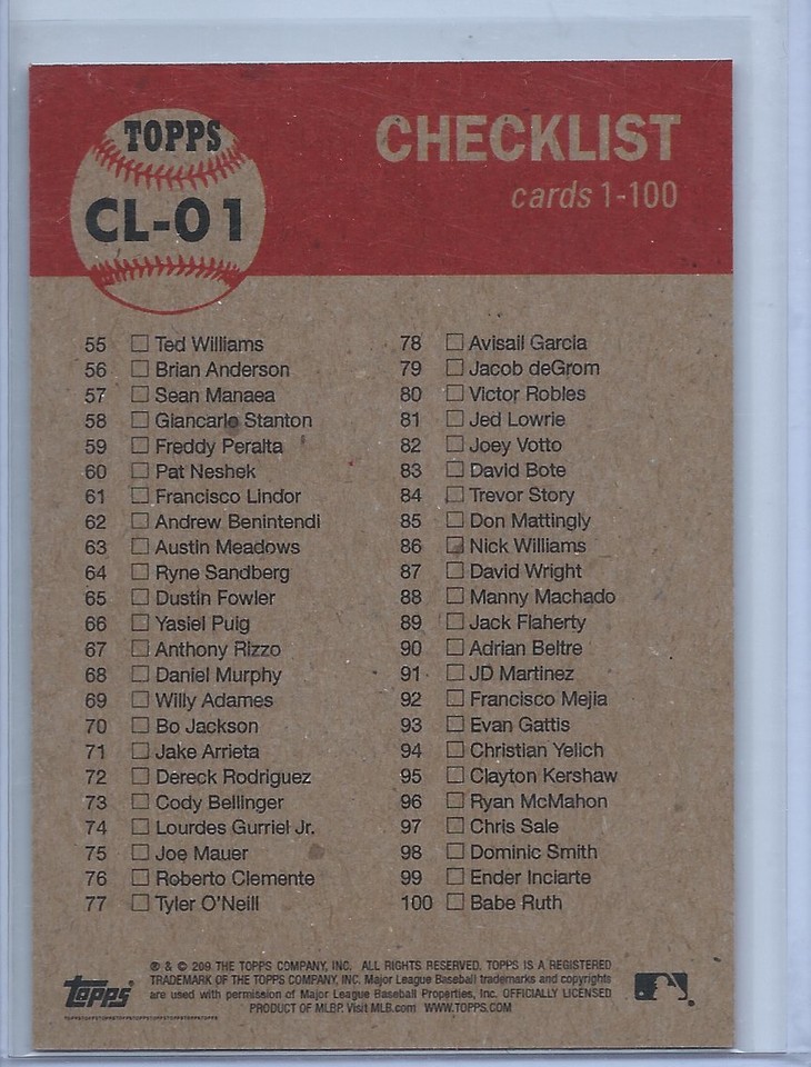 2019 Topps Living #CL-01 Checklist 1-100 Checklists | eBay