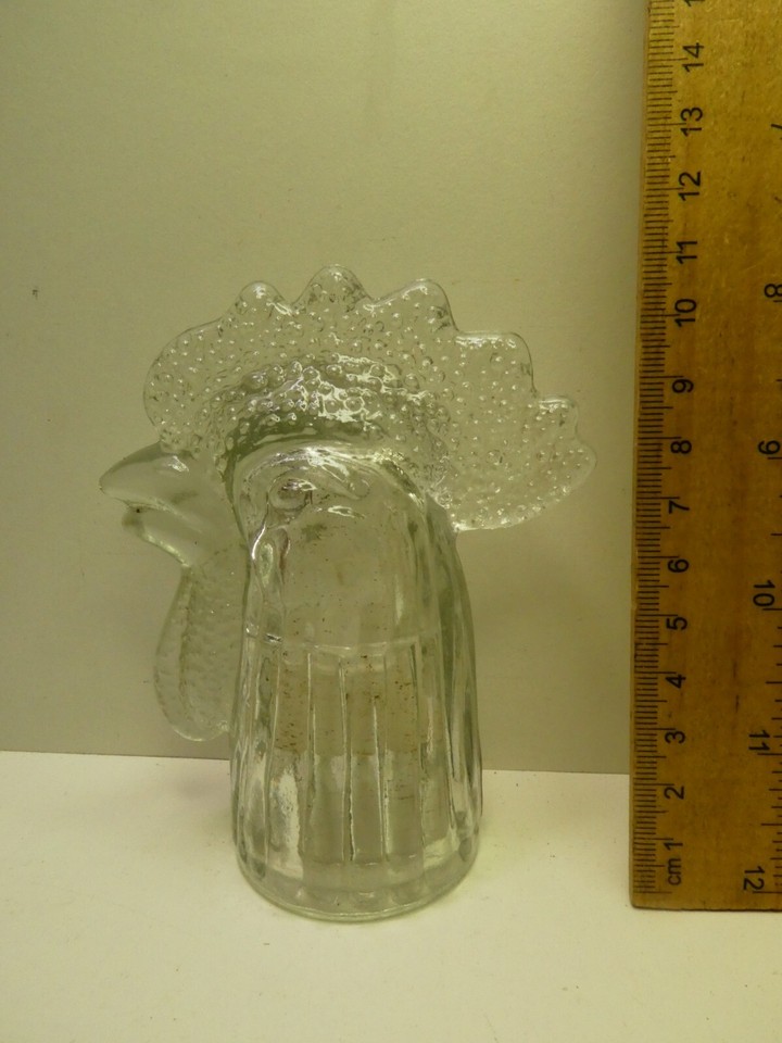 VINTAGE FRENCH ART GLASS BOTTLE TOP LID STATUE FIGURINE ROOSTER ...