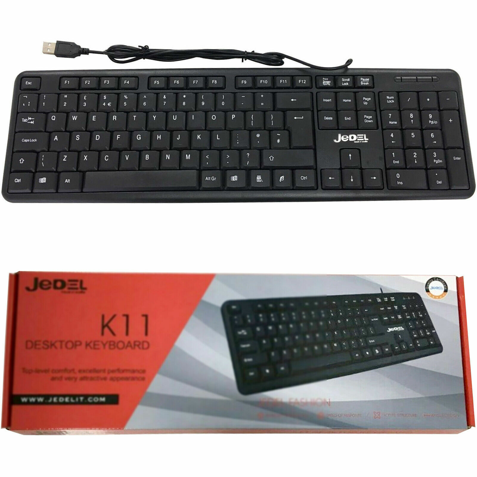 USB Wired Keyboard Full Size QWERTY UK Layout For PC Desktop Laptop NEW ...
