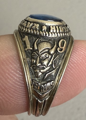 10K WHITE GOLD CLASS Ring Kathleen HIGH SCHOOL Red Devils Herff Jones 6 ...