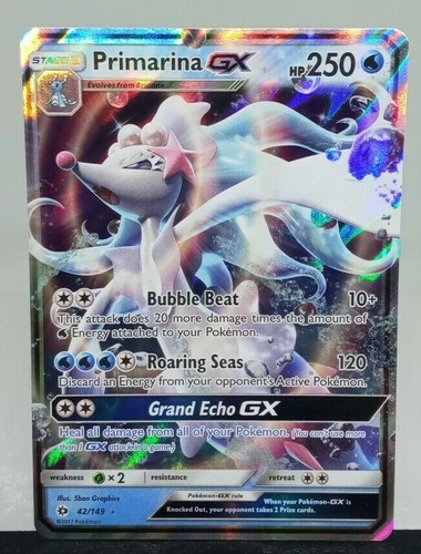 Primarina GX 42/149 Sun & Moon NM Ultra Rare Full Art Pokemon Card FREE ...