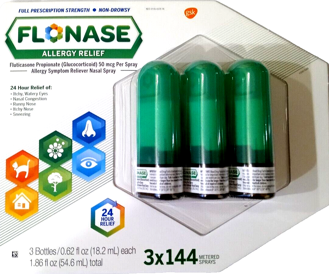 Flonase Fluticasone 50 mcg 24Hr Allergy Relief 3x144 Metered Sprays EXP ...