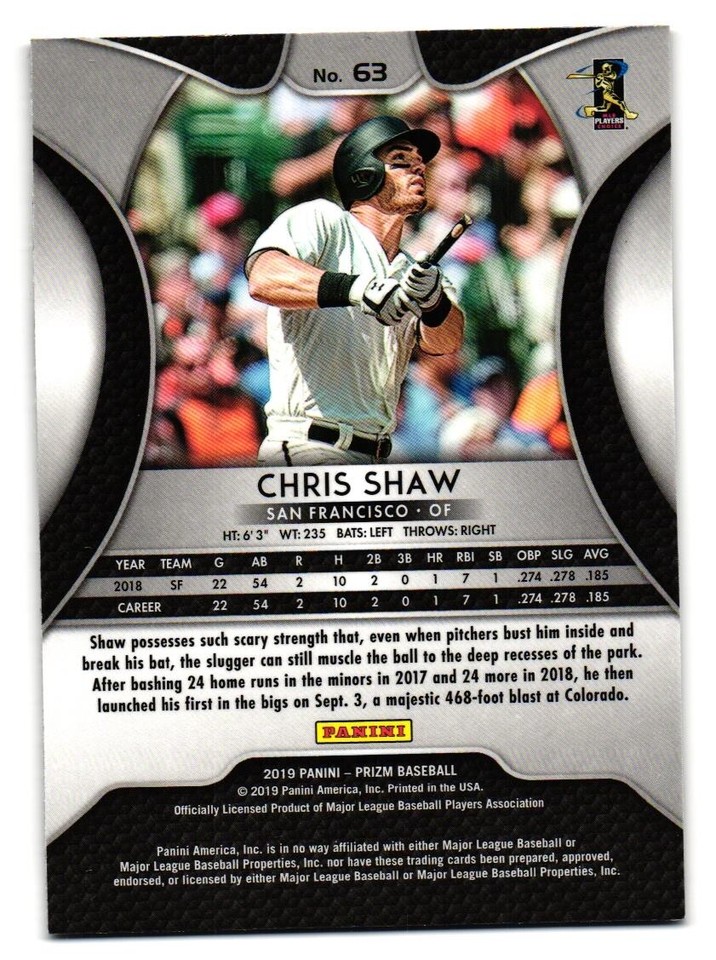 2019 Panini Prizm # 63 Chris Shaw San Francisco Giants Rookie | eBay
