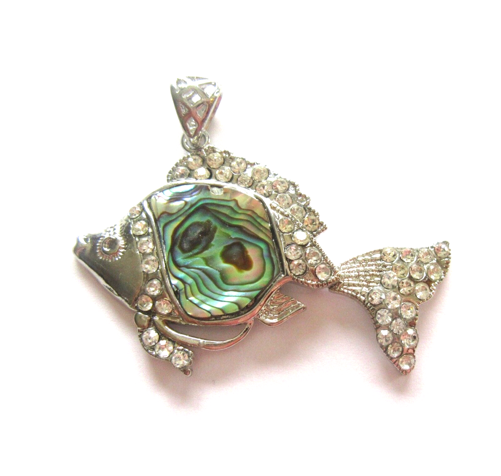 FISH Fashion Pendant - abalone shell- silver color -movable tail clear ...
